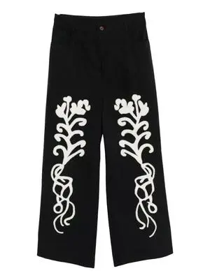 KINYAN LAM Applique Hand Embroidery Wide Leg Jeans - Blue