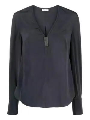 Brunello Cucinelli Bead-detail Silk Blouse - Blue