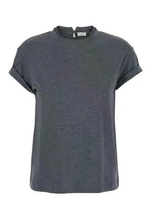 Brunello Cucinelli Mélange Crew Neck T-shirt With Keyhole Detail - Grey