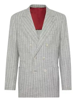 Brunello Cucinelli Double-breasted Striped Blazer - Grey