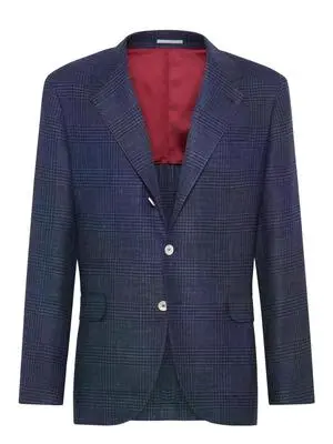 Brunello Cucinelli Check-pattern Single-breasted Blazer - Blue