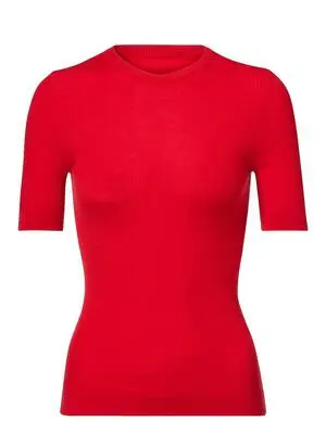 Khaite Celina Ribbed-Knit Wool-Blend Top Red