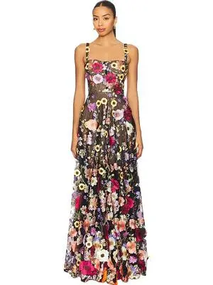 BRONX BANCO Jasmine Floral Embroidered Maxi Dress - Black
