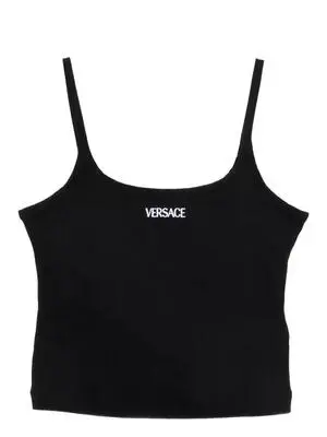 Versace Logo-embroidered Spaghetti Strap Top - Black