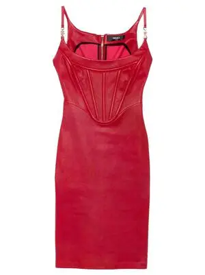 Versace Medusa '95 Corset Leather Midi Dress - Red