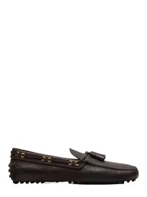 Car Shoe Tassel Leather Driving Shoes - Brown