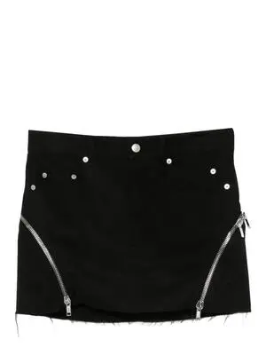 Rick Owens Zip Detail Frayed Hem Wool Mini Skirt - Black