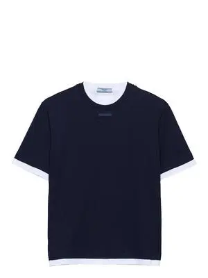 Prada Prada Cotton T-Shirt With Layered Effect And Logo Detail Blue