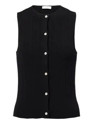 Vince Ribbed-knit Cotton Top - Black