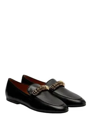 TOD'S Embellished Leather Loafers - Black