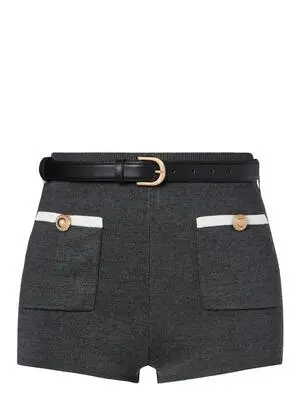 SELF-PORTRAIT High-rise Knitted Shorts With Detachable Belt - Grey