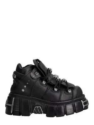 NEW ROCK Lace-up Chunky Platform Boots - Black