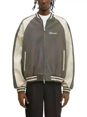 REPRESENT Varsity Jacket With Contrasting Panelling And Embroidered Logo - Brown
