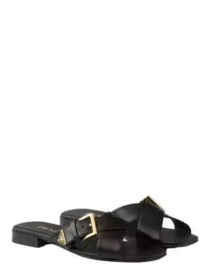 Prada Criss-cross Buckle Leather Sandals - Black