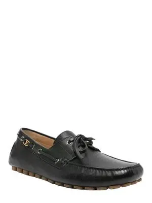 Valentino Garavani Leather Lace-up Boat Shoes - Black