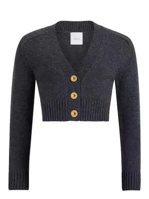 PATOU V-neck Elbow Patch Cardigan - Grey