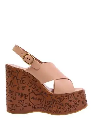 Chloé Leather Platform Wedge Sandals - Pink
