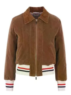 Thom Browne Corduroy Zip-up Jacket With Ribbed Trims - Brown