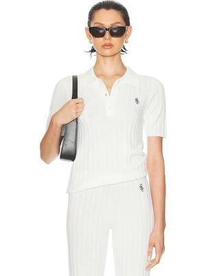 SPORTY & RICH Src Ribbed Polo Top - Ecru