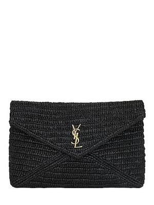Saint Laurent Saint Laurent Large Envelope Pouch In Raffia Nero