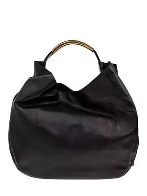 Moschino Moschino Black Leather Tote Bag With Gold Tone Logo Plaque Black
