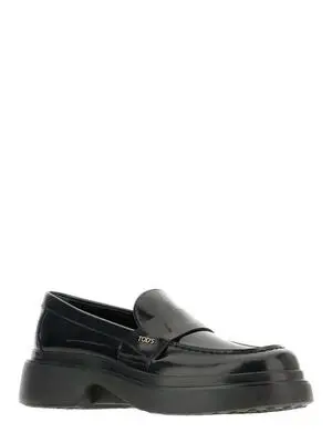 TOD'S Platform Leather Loafers With Gold-tone Logo - Black