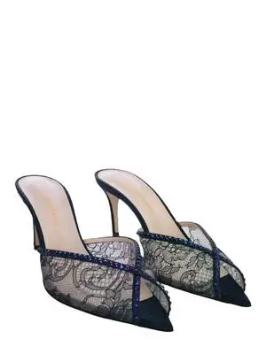 ANDREA WAZEN 75mm Katy Lace Embellished Mules - Blue