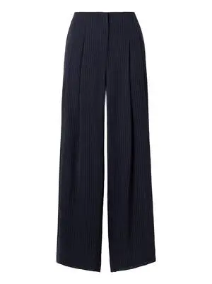 TWP Carrie's Pinstriped Wool Wide-leg Pleated Trousers - Blue