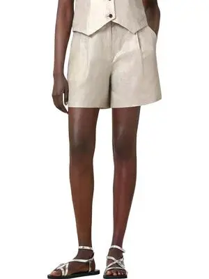 ALLSAINTS Averie Linen Blend Shorts With Metallic Finish - Silver