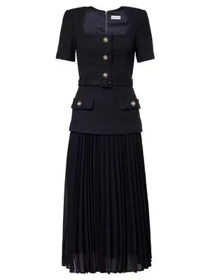Rebecca Vallance Jonie Belted Pleated Midi Dress In Navy - Black
