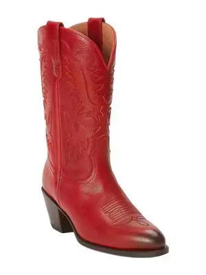 Polo Ralph Lauren Leather Embroidered Cowboy Boots - Red