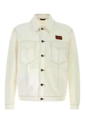Fendi Contrast-stitch Denim Jacket - White