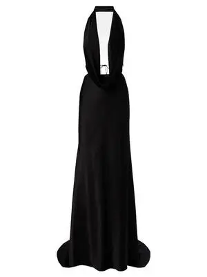 Alex Perry Halterneck Open-back Satin Crepe Gown - Black