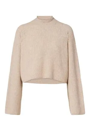 Max Mara Funale Wool And Cashmere Ribbed Mockneck Sweater - Beige