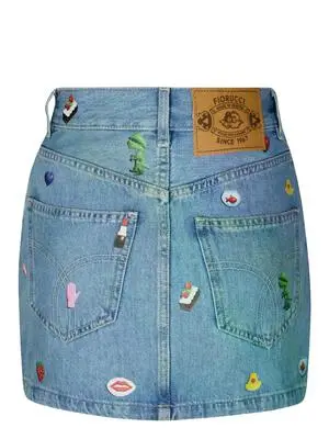 Fiorucci Graphic Appliqué Denim Skirt - Blue