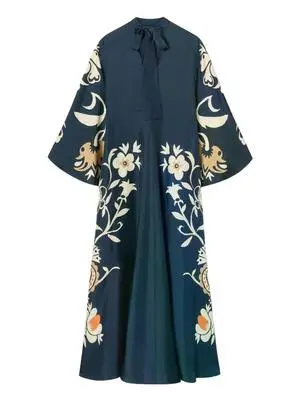 La DoubleJ Bell-sleeve Floral Maxi Dress - Blue