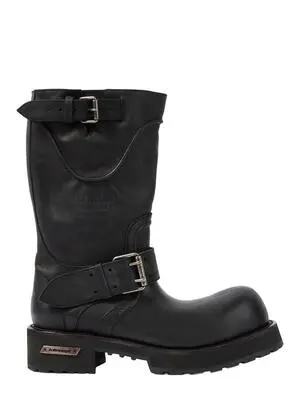 Balenciaga Leather Biker Boots - Black