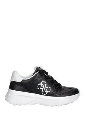 Guess Logo Plaque Leather Sneakers - Black