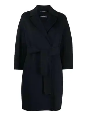 Max Mara S Max Mara Notched Lapel Single-Breasted Virgin Wool Coat Blue