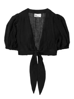 Lisa Marie Fernandez Cropped Tie-front Linen-blend Gauze Top - Black