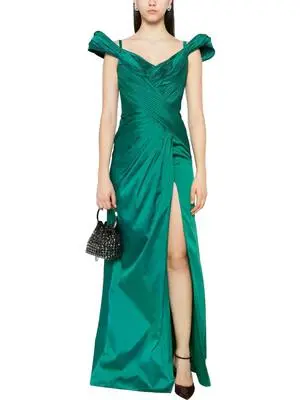 TARIK EDIZ Pleated-shoulder Maxi Dress - Green