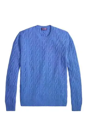 Ralph Lauren Purple Label Cable Knit Crew Neck Pullover - Blue