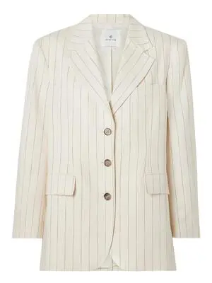 ANINE BING Sara Oversized Pinstriped Woven Blazer - Neutrals