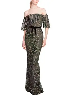 Marchesa Climbing Vine Gown - Black
