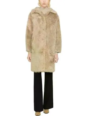 YVES SALOMON Spread Collar Faux Fur Coat - Neutrals