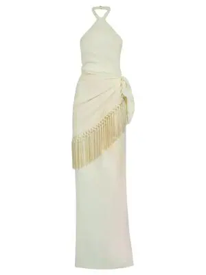 TALLER MARMO Halterneck Fringed Maxi Dress - Neutrals