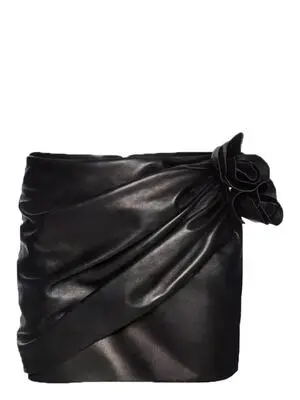 Magda Butrym Leather Floral Appliqué Mini Skirt - Black