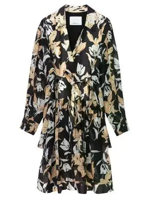 3.1 Phillip Lim Floral Print Belted Midi Dress - Black