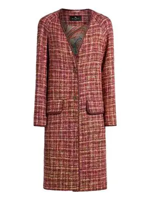 Etro Single-breasted Tweed Coat With Embroidered Trim - Red