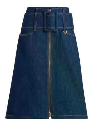 PATOU Patou Belted Zip-Front A-Line Denim Skirt